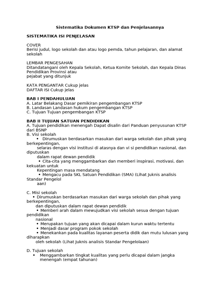 Sistematika Dokumen KTSP Dan Penjelasannya | PDF