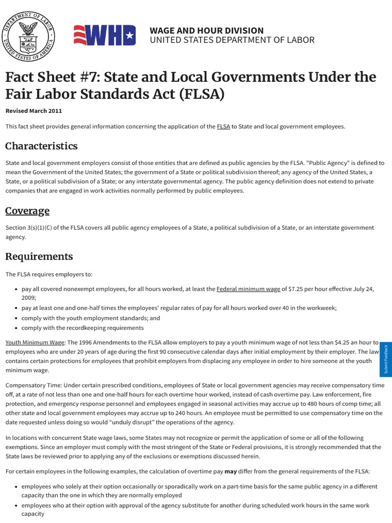 Fact Sheet #7 - State and Local Governments Under The Fair Labor ...
