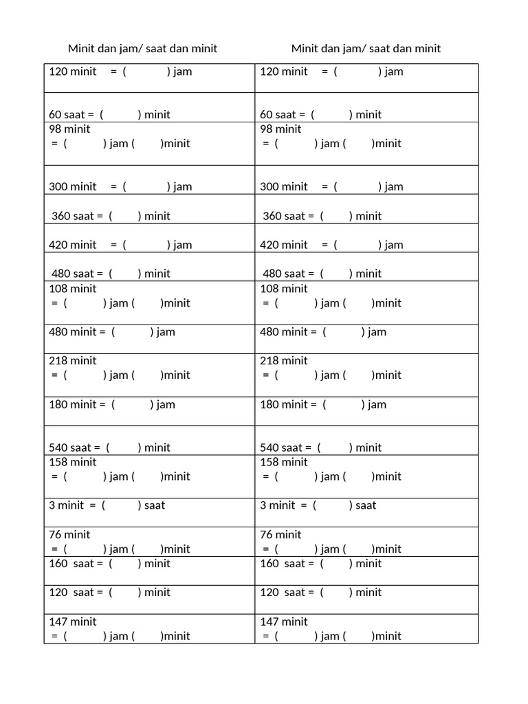 Year 3 Minit To Jam and Saat To Minit | PDF
