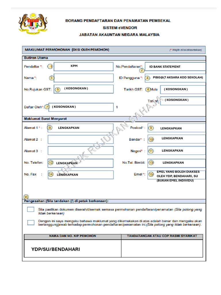 Panduan Pengisian Borang Pendaftaran E-Vendor | PDF