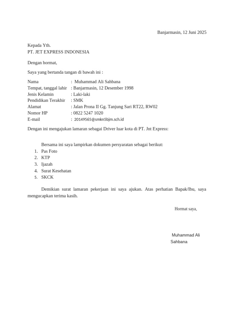 Format Surat Lamaran | PDF