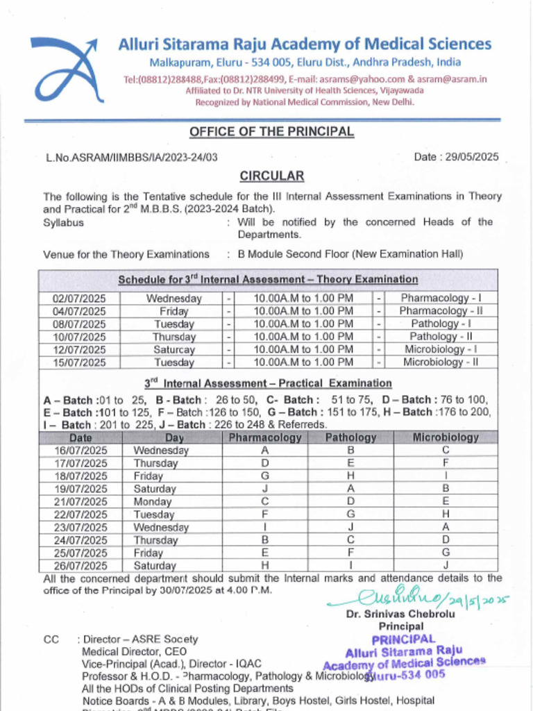 2nd MBBS III Internal Theory & Practical Examination Schedule | PDF