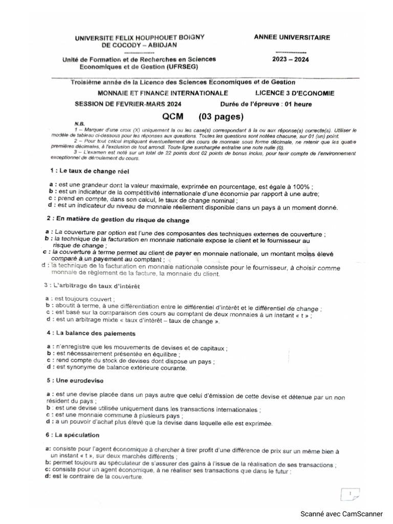 Sujets Examens 2024 1e Semestre 1ere Session Eco-Dev | PDF