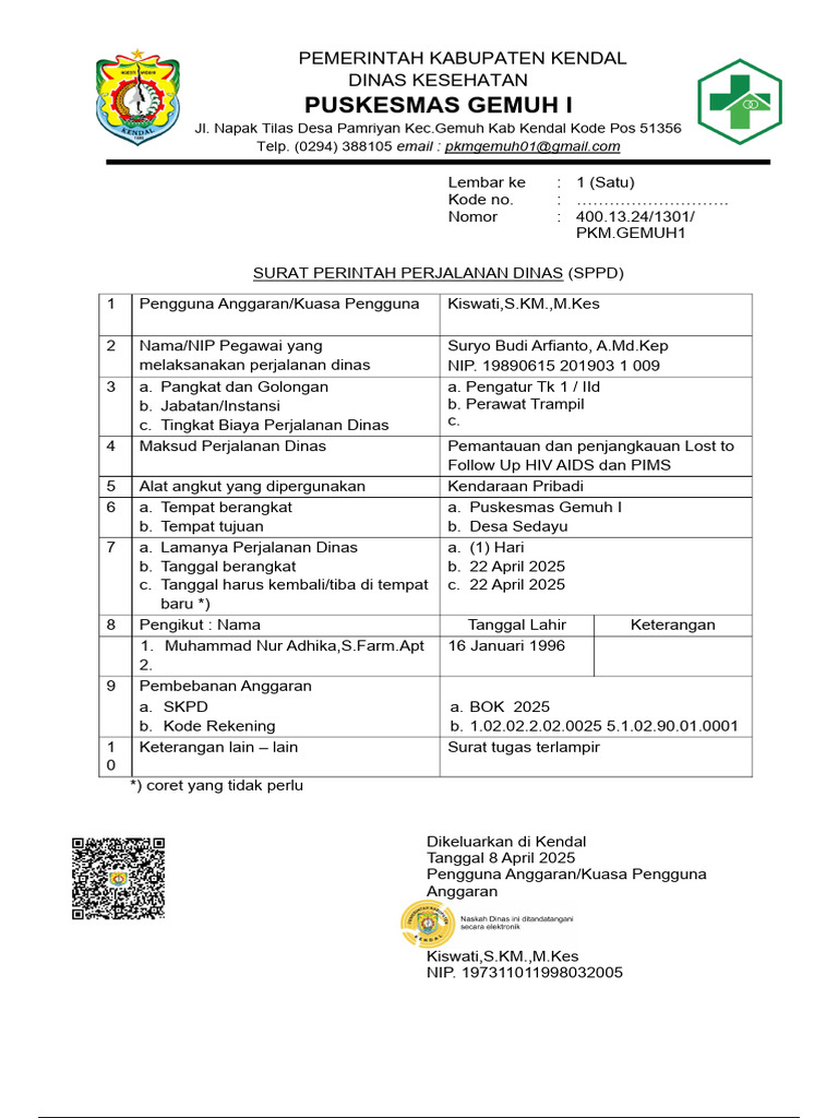 Contoh SPPD Perjalanan Dinas 2025 | PDF
