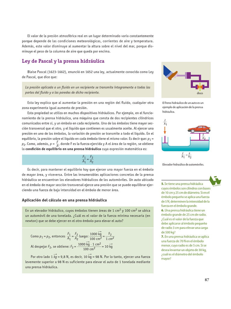 Ley de Pascal y Prensa Hidráulica | PDF | Presión | Física Aplicada e Interdisciplinaria