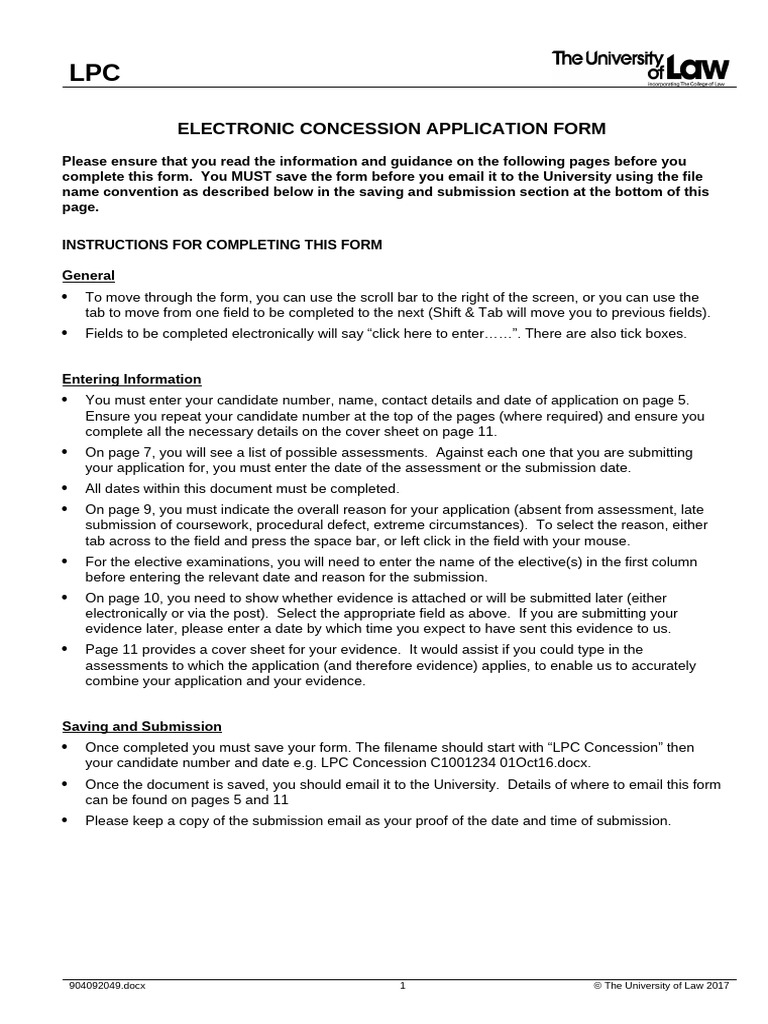 LPC Sep 2016 Onwards Concession Form Electronic Submission VSep17 ...