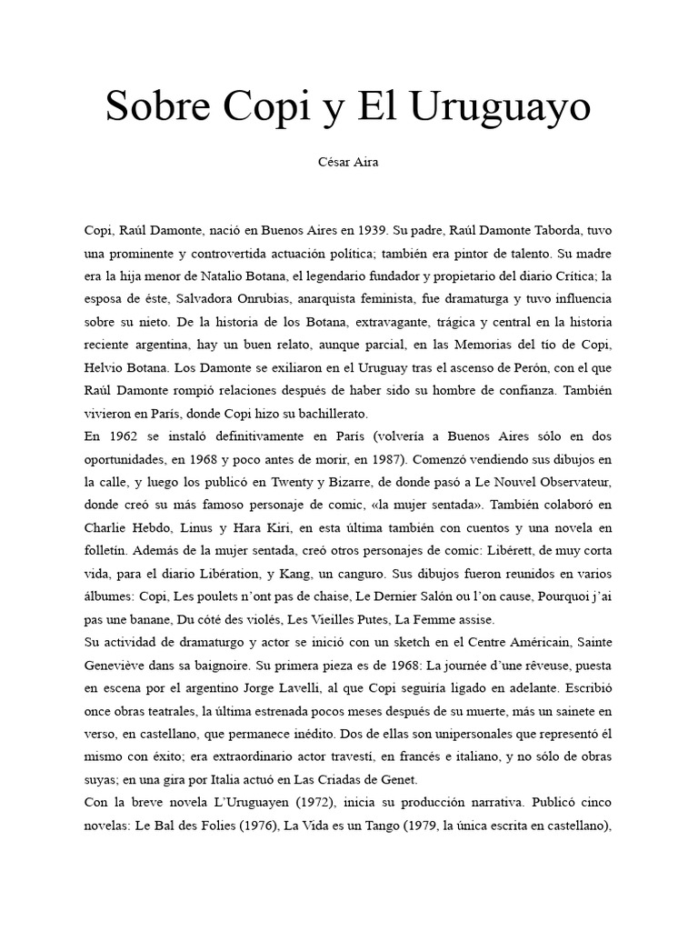 Sobre Copi y El Uruguayo | PDF | Cuentos | Memoria