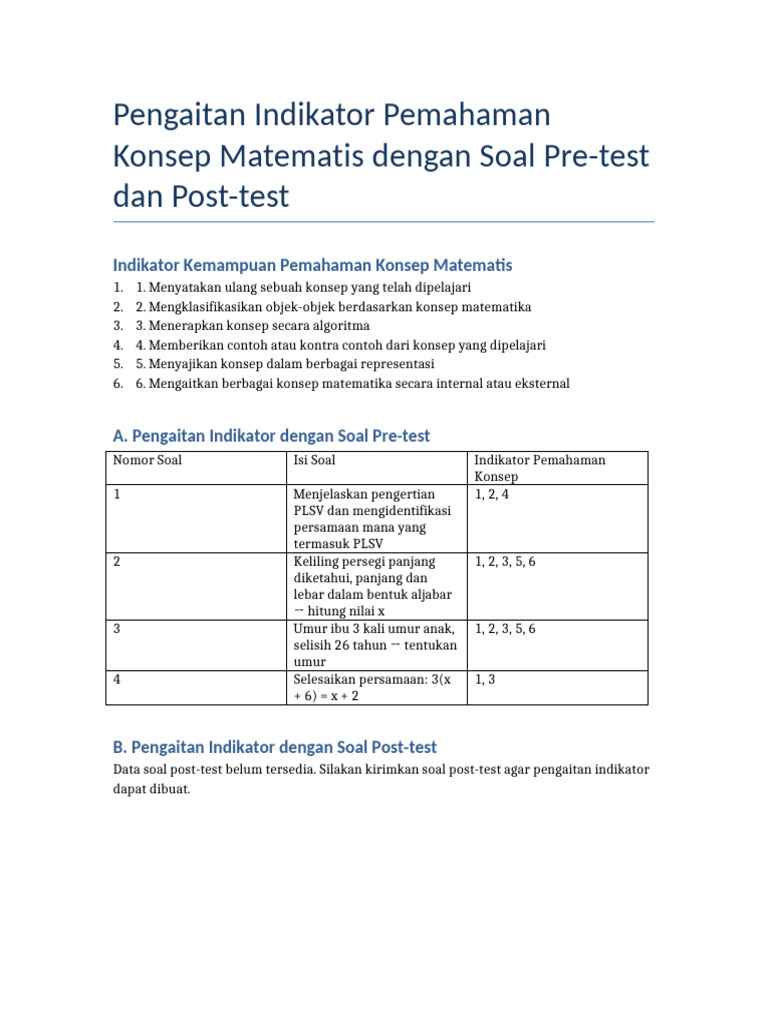 Pengaitan Indikator Pemahaman Matematis | PDF
