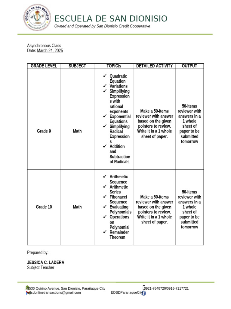 Asynchronous Activity Template | PDF | Polynomial | Arithmetic