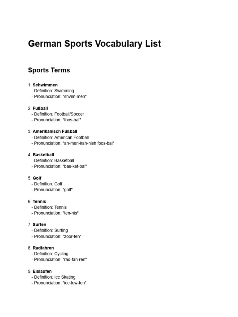 German Sports Vocabulary Guide | PDF