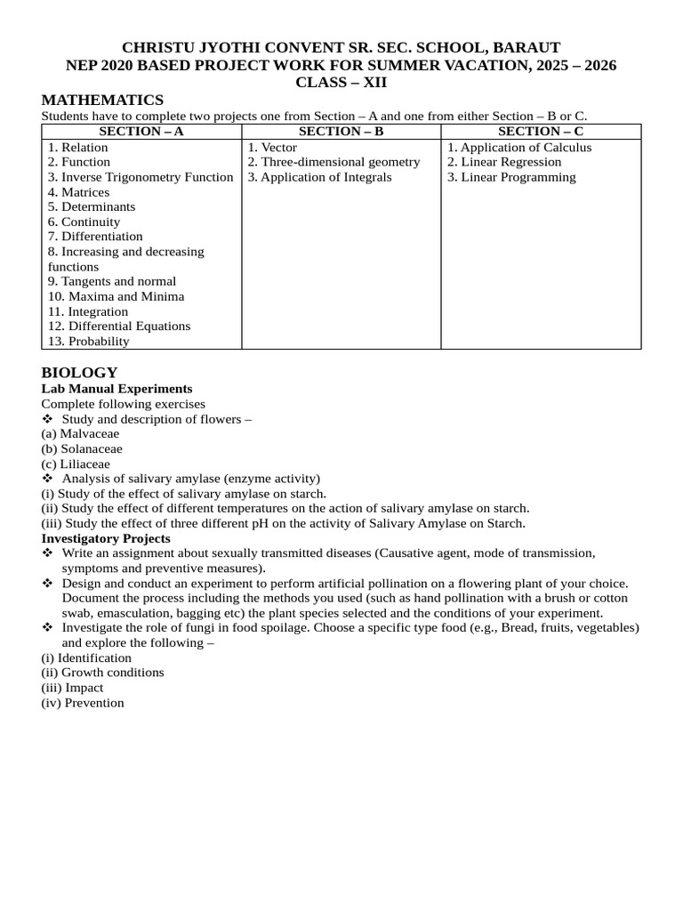 Project Work Xii Mathematics | PDF