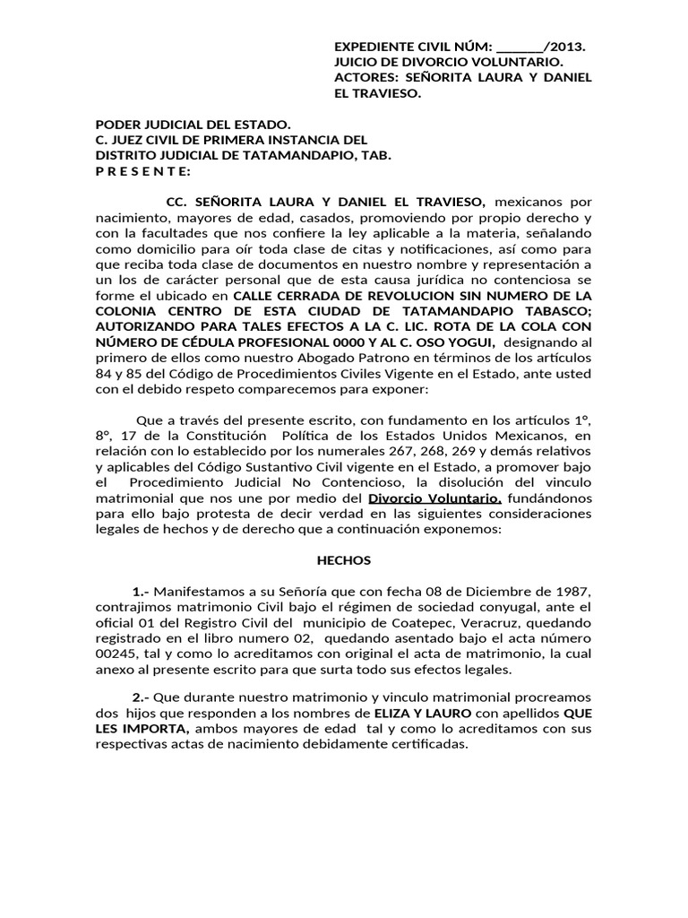 Formato de Divorcio Voluntaro | PDF | Divorcio | Matrimonio