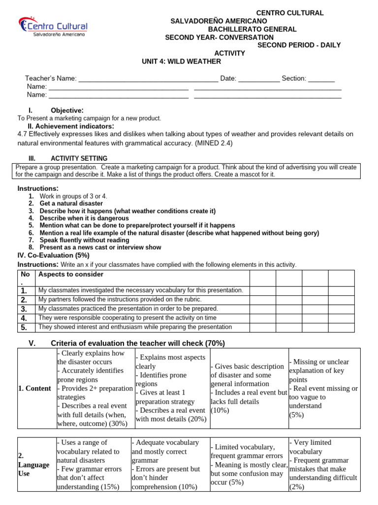 Natural Disasters Evaluation | PDF | Vocabulary | Grammar