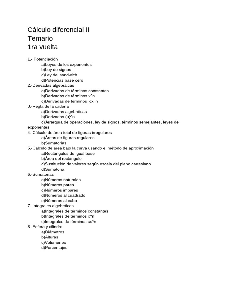 Temario de Cálculo Diferencial II | PDF
