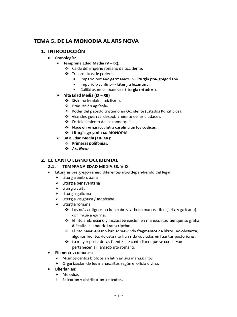 TEMA 5. de La Monodia Al Ars Nova Imágenes | PDF | Canto gregoriano | Musicología