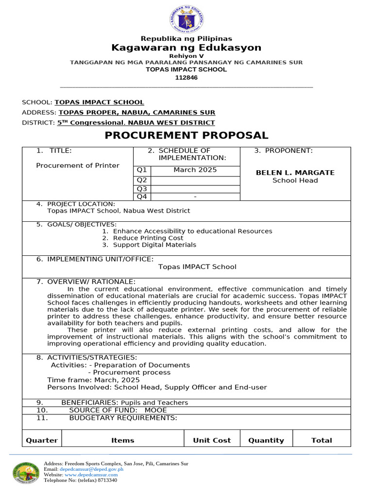 Procurement Proposal Printer | PDF