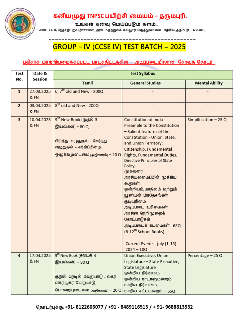 2025 - Group - 4 New Test Schedule | PDF