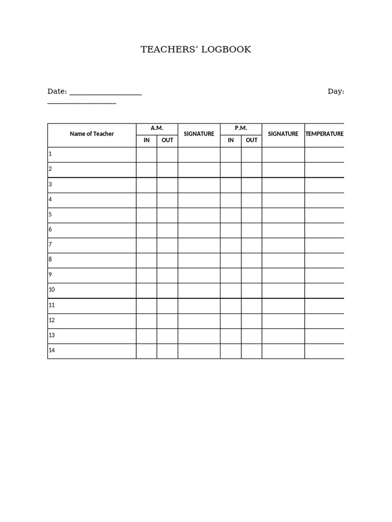 Teacher Logbook Format Template | PDF