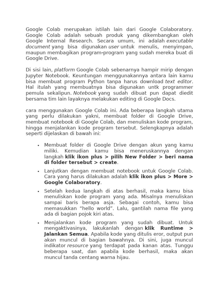 Pengertian Dari Google Colaboratory | PDF