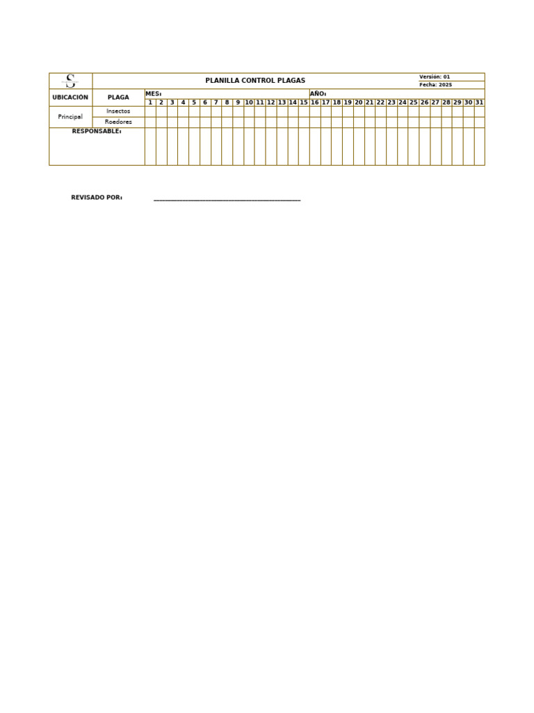 Planillas Limpieza y Control Plagas | PDF