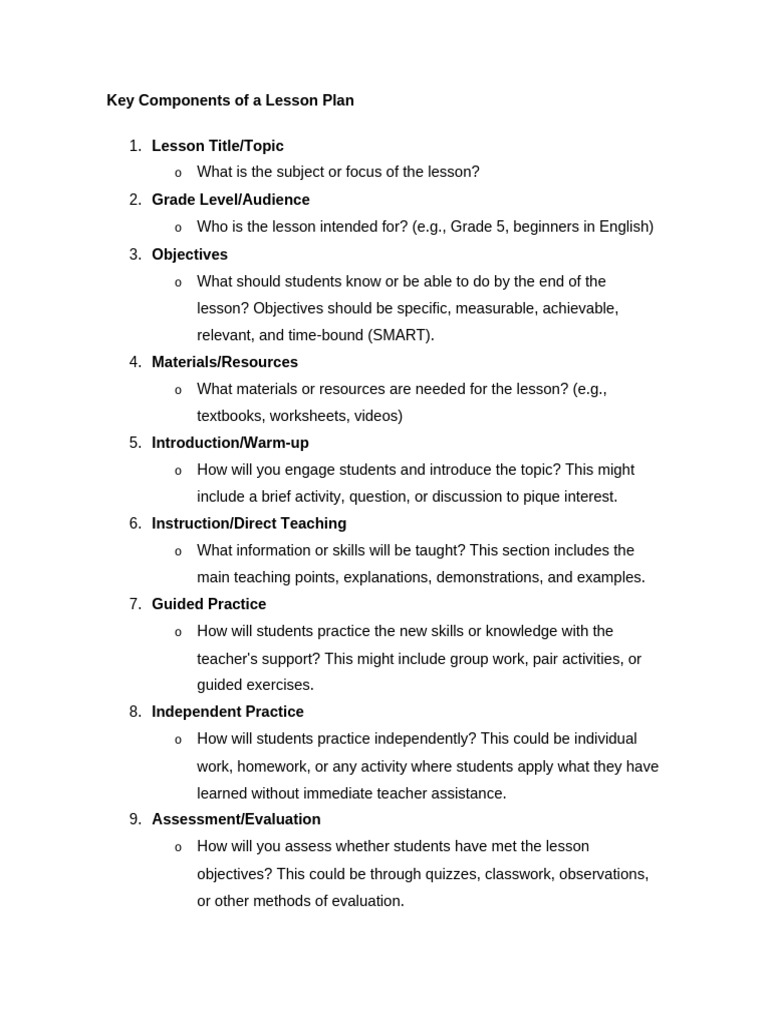 Key Components of English Lesson Plans | PDF | Lesson Plan ...