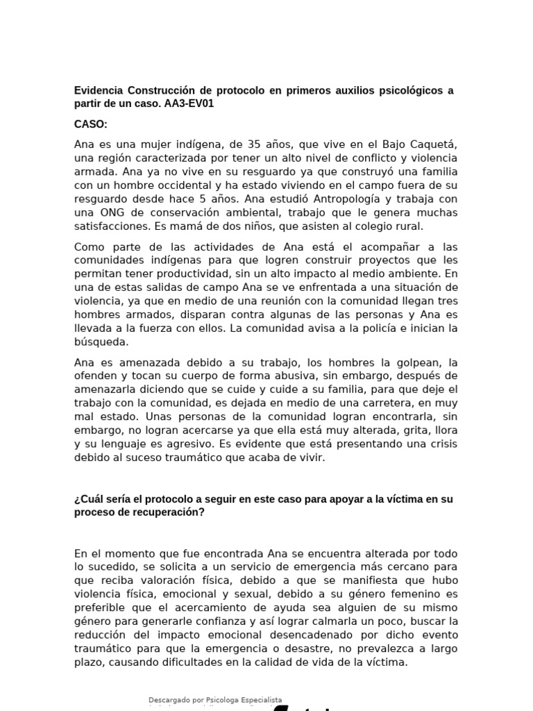 Construcción de protocolo en primeros auxilios psicológicos a partir de un caso. AA3-EV01. | PDF ...