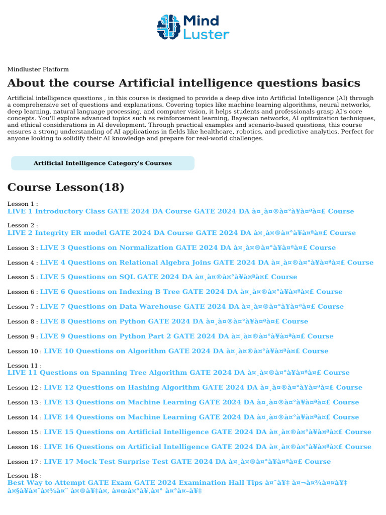 Artificial Intelligence Questions Basics Course Content | PDF ...