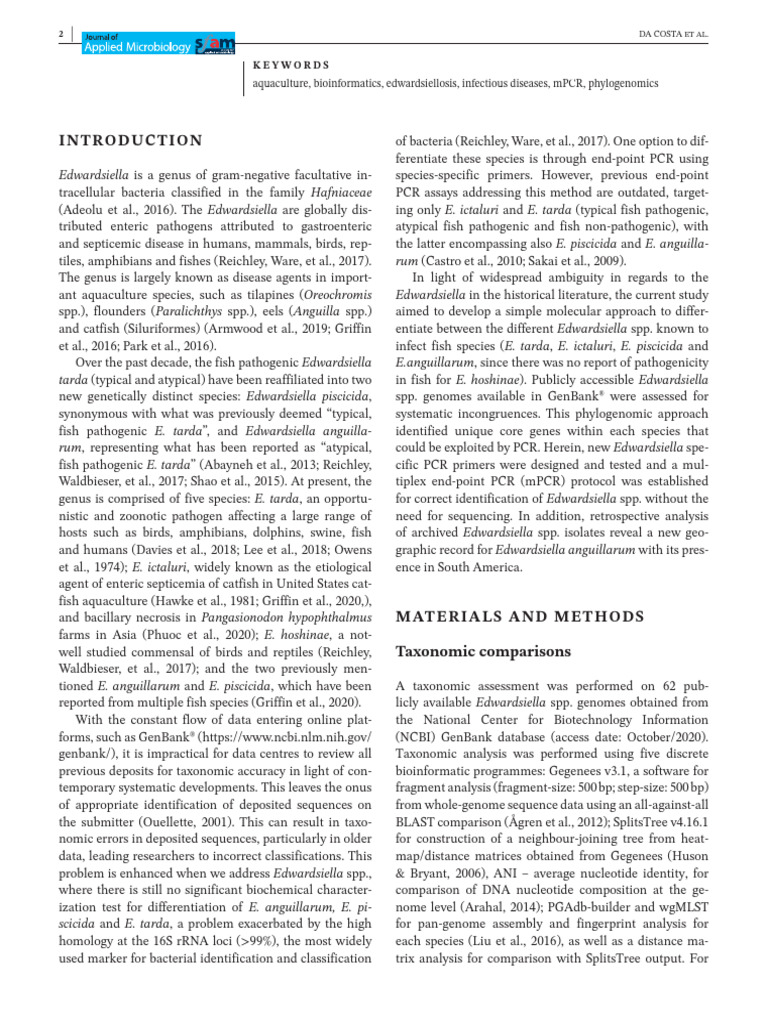 Aquaculture, Bioinformatics, Edwardsiellosis, Infectious Diseases, MPCR, Phylogenomics | PDF ...