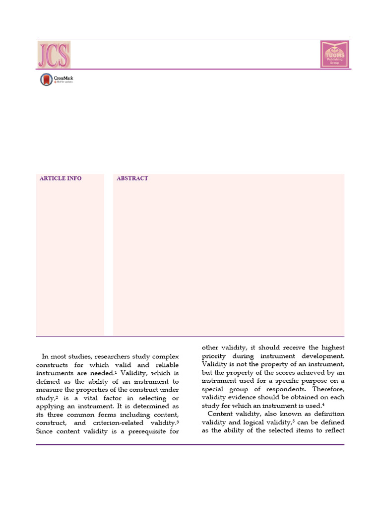 Design and Implementation Content Validity Study - Development of An Instrument For Measuring ...