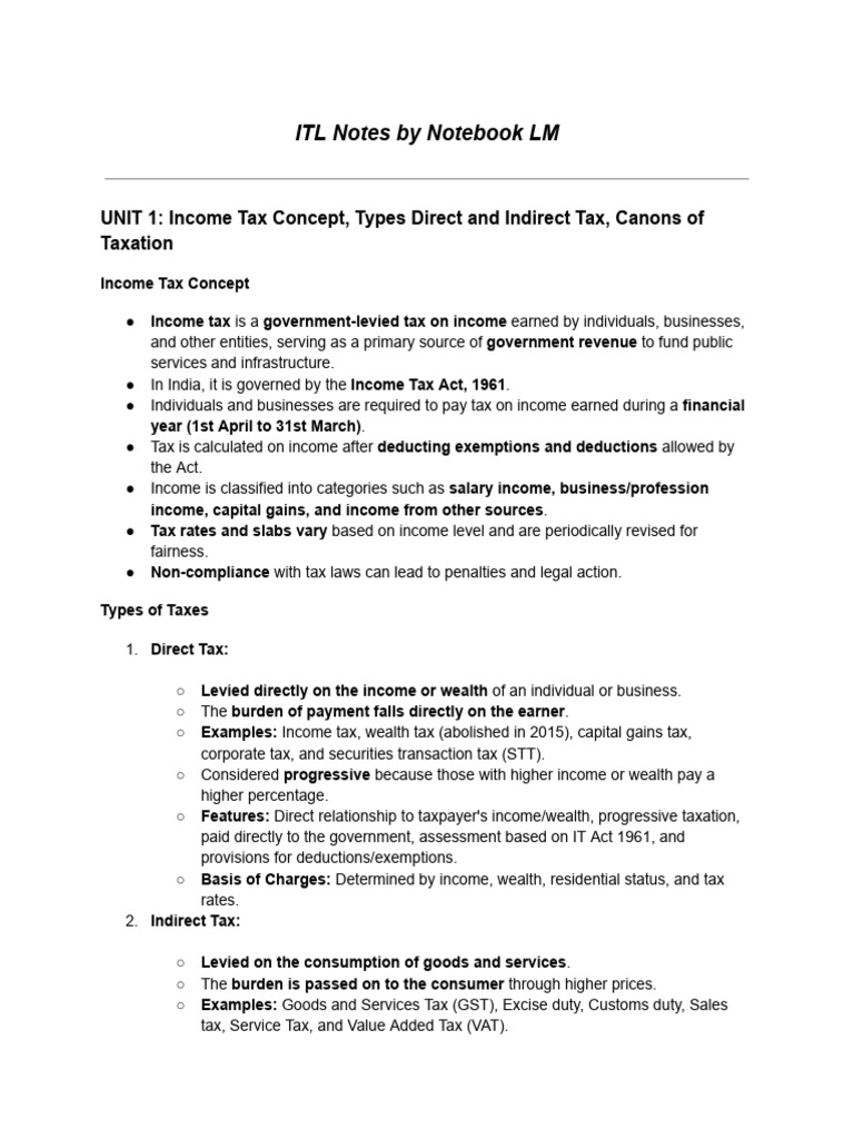 ITL Notes by Notebook LM | PDF | Taxes | Tax Deduction