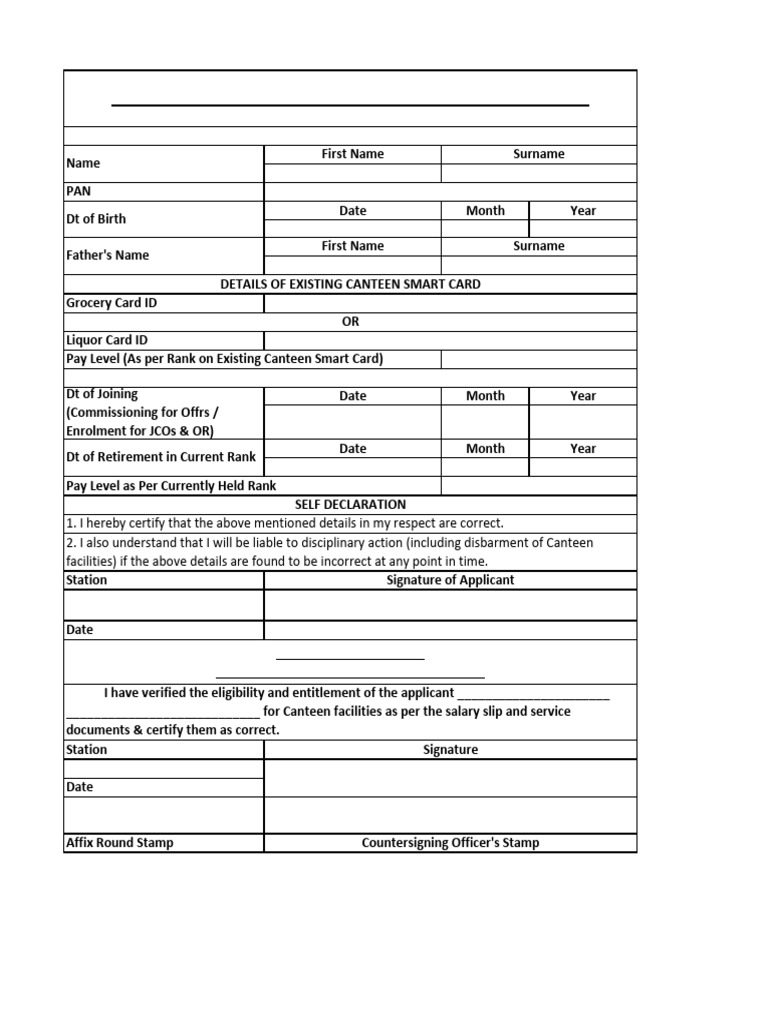 Canteen Smart Card Application Form | PDF