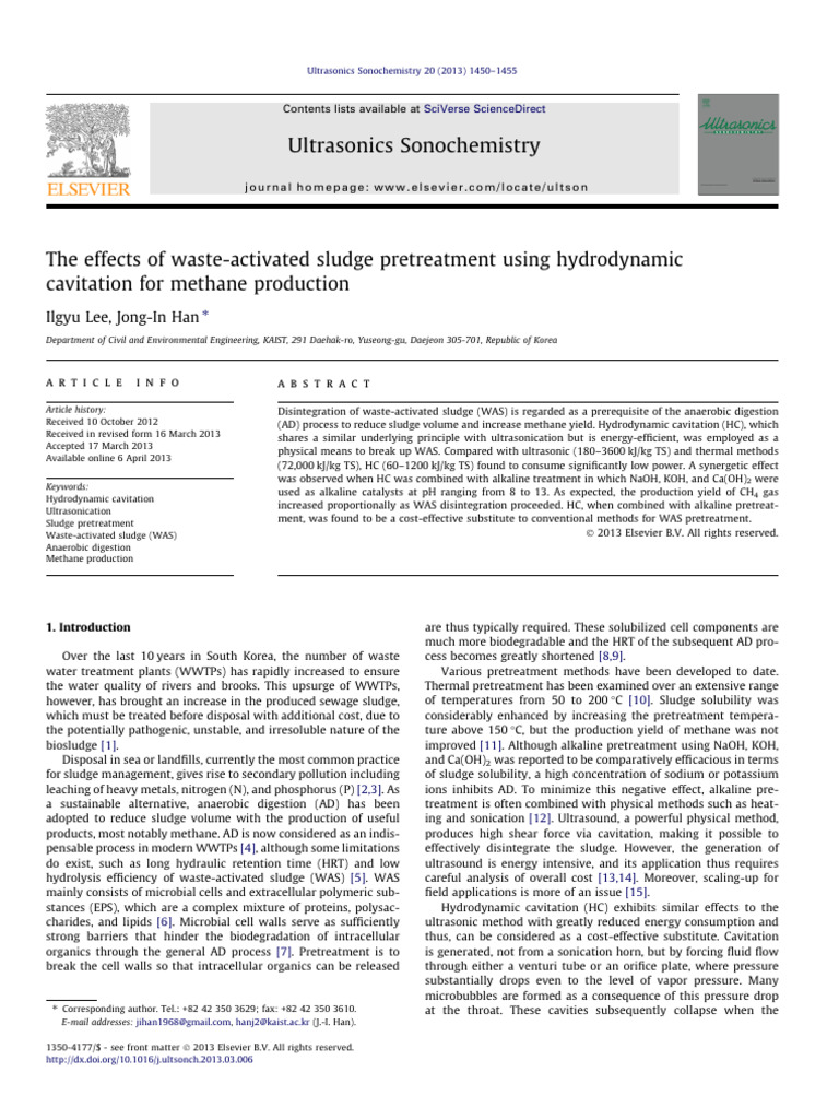 The Effects of Waste-Activated Sludge Pretreatment Using Hydrodynamic ...