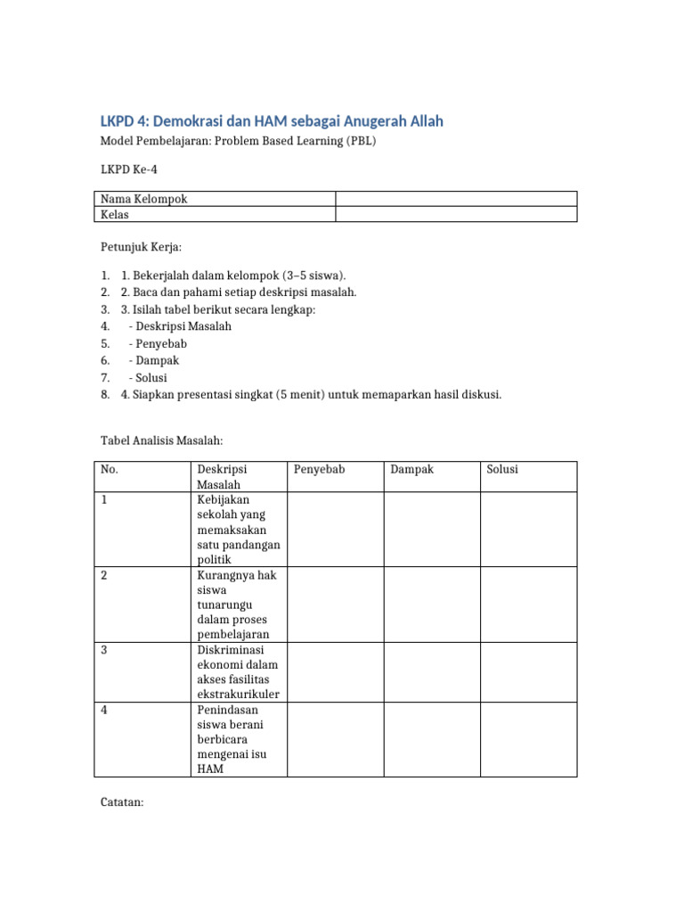 LKPD PBL Demokrasi HAM 4 | PDF
