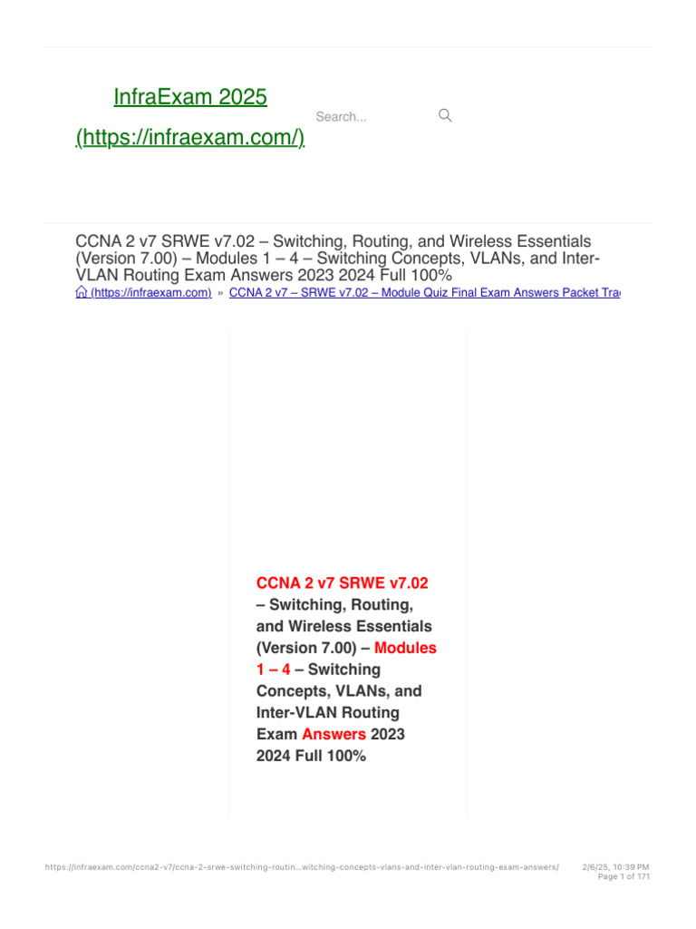 CCNA 2 v7 SRWE v7.02 Modules 1 - 4 Exam Answers 100% 2024 | PDF ...