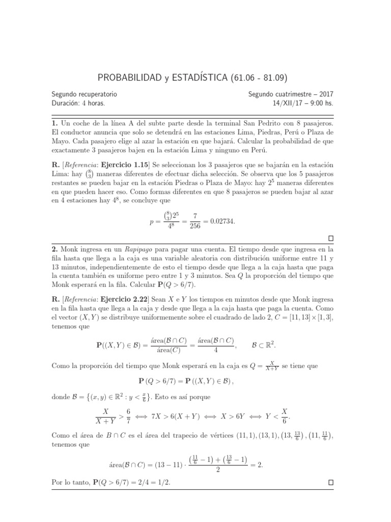 PROBABILIDAD y ESTAD ISTICA (61.06 - 81.09) | PDF | Teoría de la medida ...