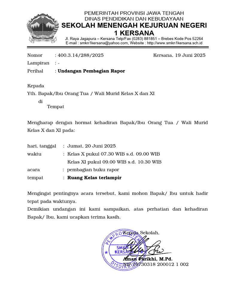 Undangan bagi rapor contoh | PDF