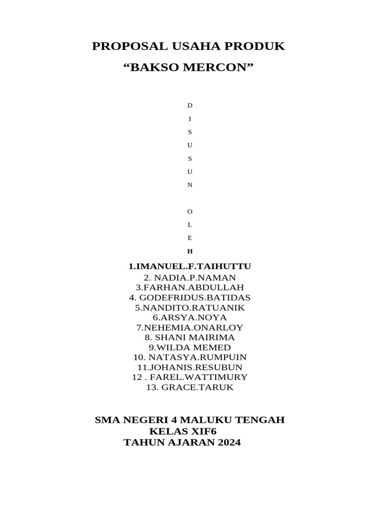 Proposal Usaha Bakso Mercon Pedas | PDF