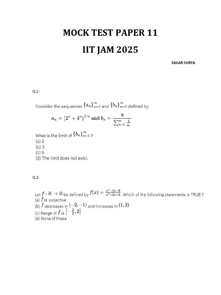 Mock Test Paper 11 - Iit Jam 2025 PDF-1 | PDF