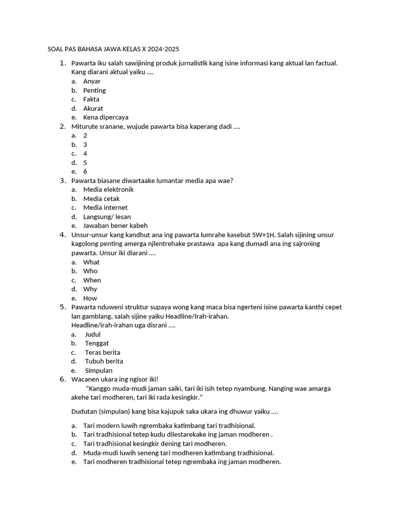 Basa Jawa Kelas x Genap 2025 | PDF