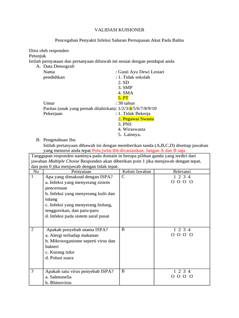 Validasi Kuisioner Penyuluhan ISPA | PDF