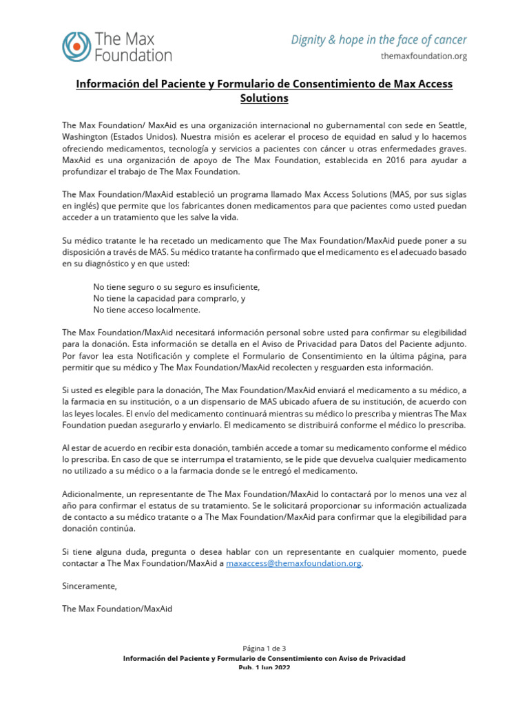 Patient Information and Consent Form - Spanish (2023) | PDF ...