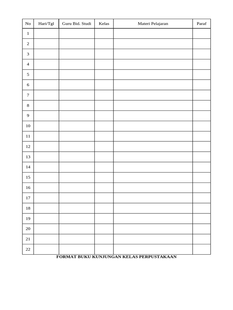 Format Buku Kunjungan Kelas Perpustakaan | PDF