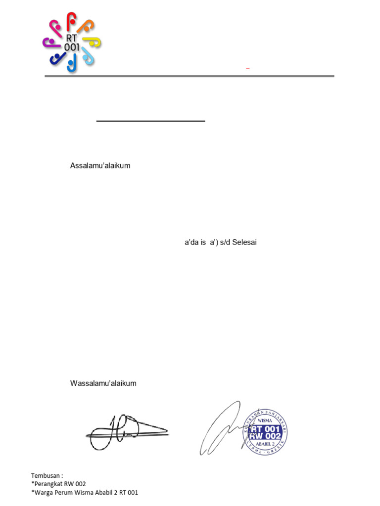 Undangan Musyawarah Warga RT 001 | PDF
