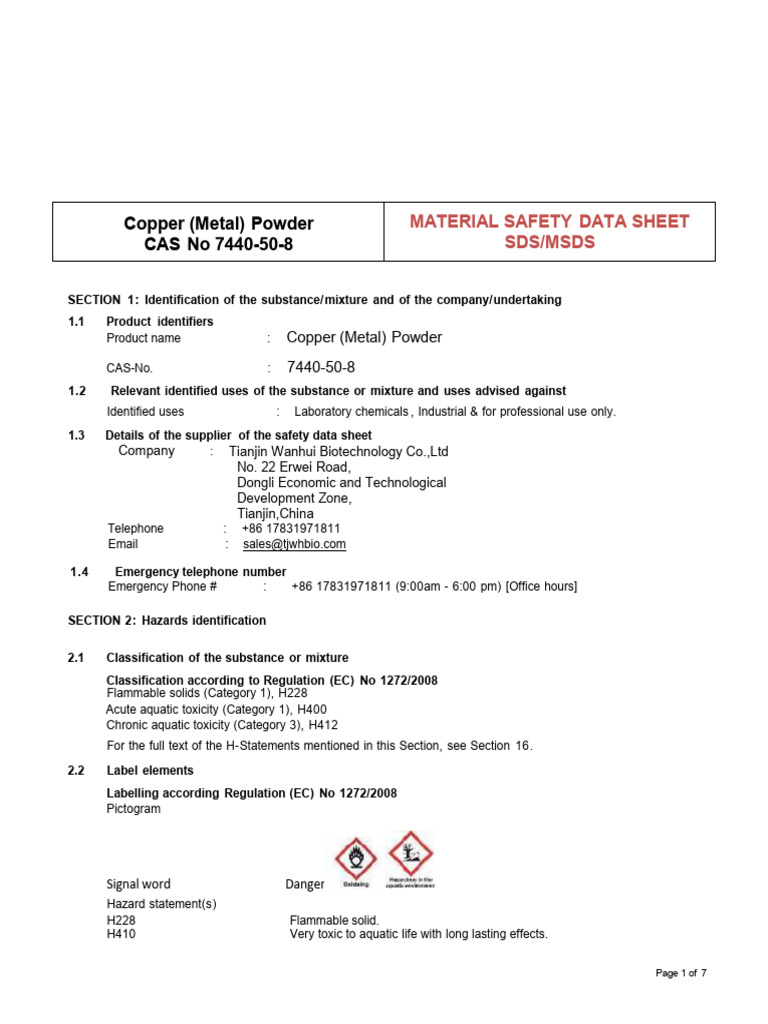 MSDS-Copper (Metal) Powder | PDF | Chemical Substances | Physical Sciences