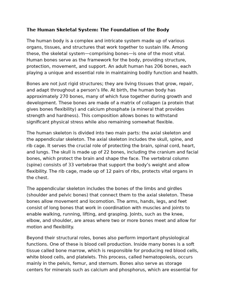 The Human Skeletal System - The Foundation of The Body | PDF | Skeleton ...