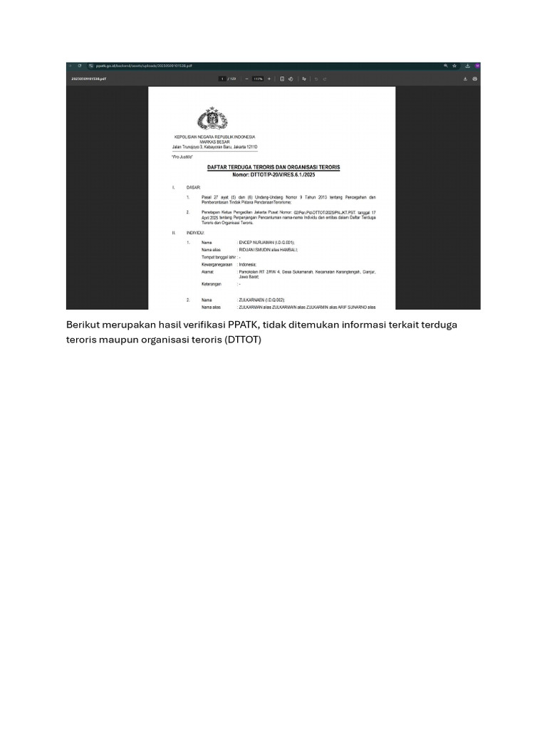 Verifikasi PPATK DTTOT 2 | PDF