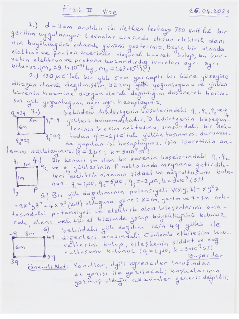 Fizik-2 (Sürmene) Vize | PDF