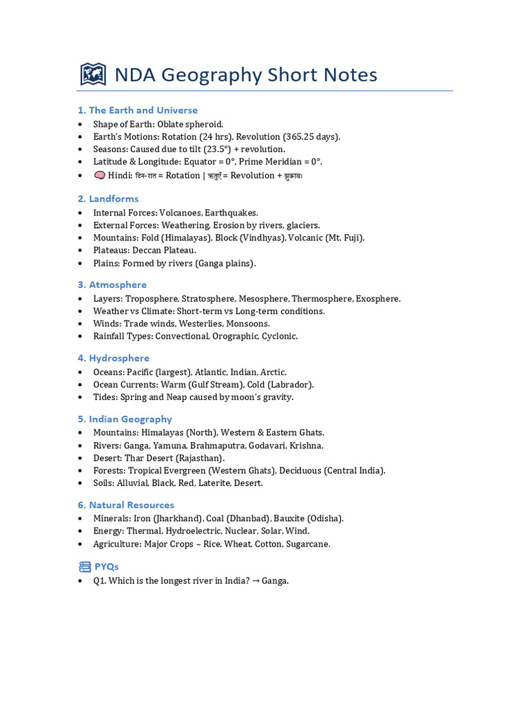 NDA Geography Short Notes | PDF