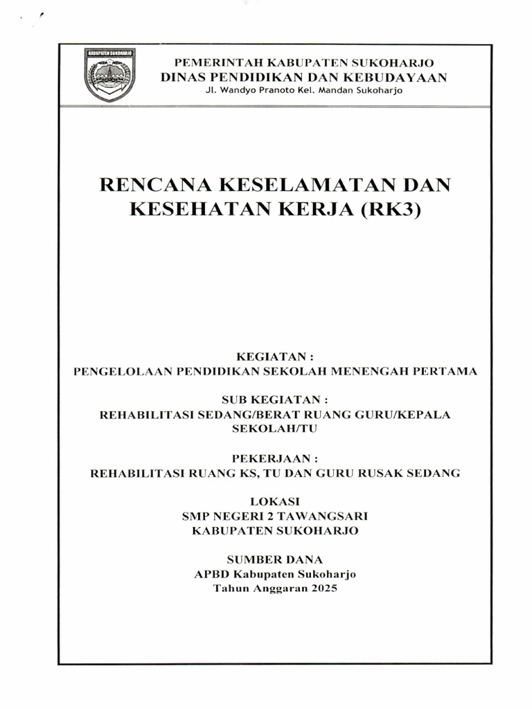 Rk3 Pekerjaan Rehabilitasi Ruang Guru SMPN 2 Tawangsari | PDF