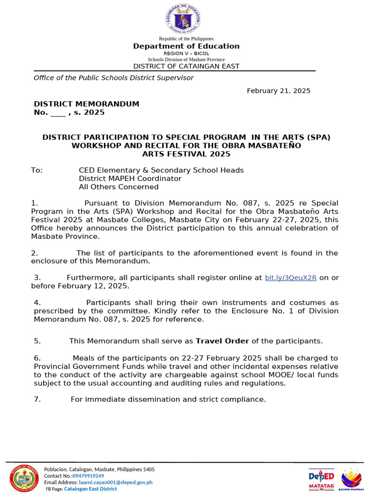 Obra - Mapeh District Memo | PDF